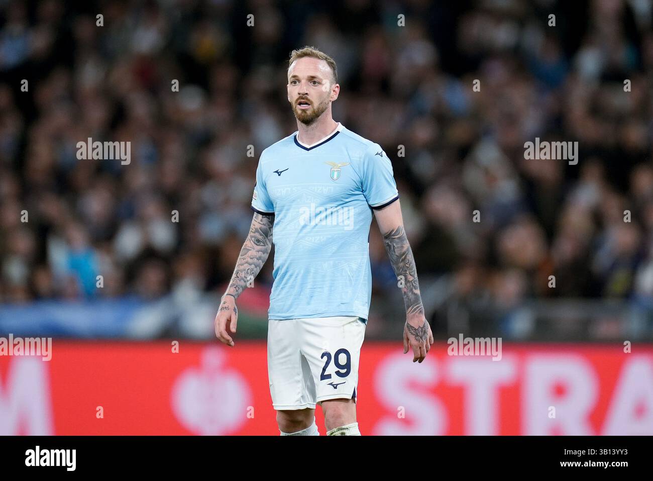 Rome, Italy. 17th Apr, 2025. Manuel Lazzari of SS Lazio looks on during the UEFA Europa League ...