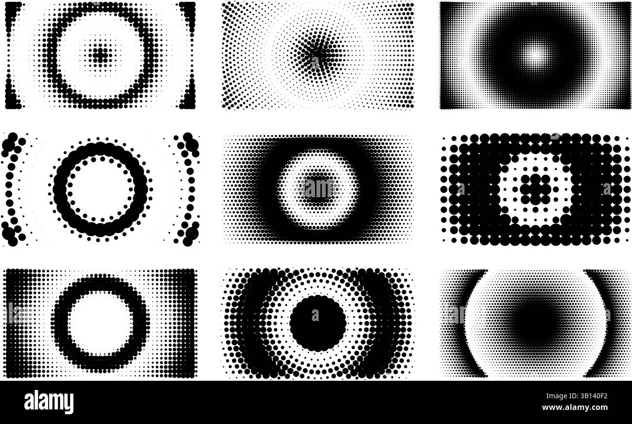 A collection of black and white half tone dots banners. Vector ...