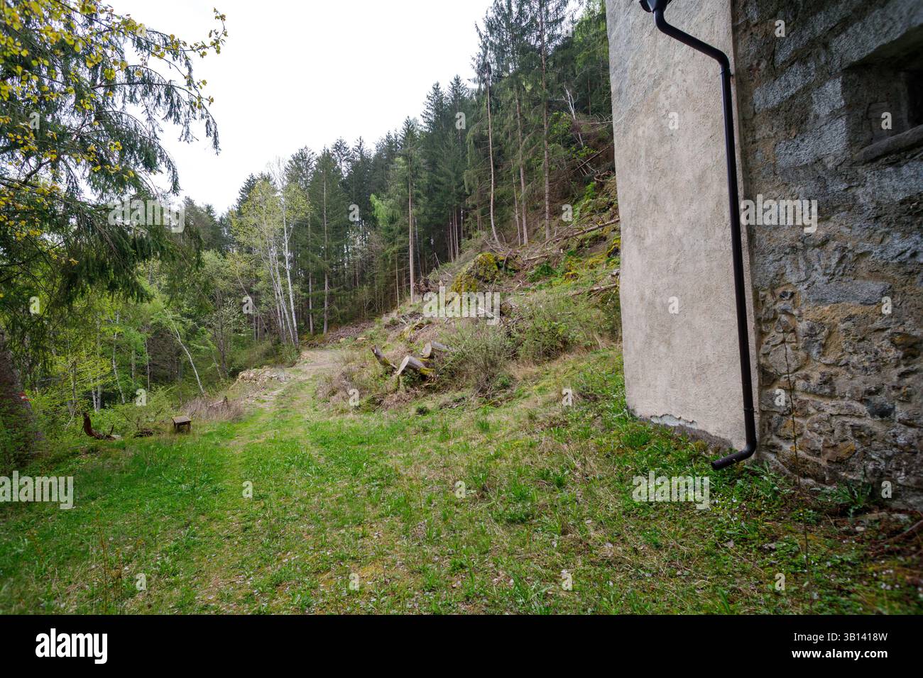 Bad Illstern, italy., Lost place. Exterior shot of a building's corner ...