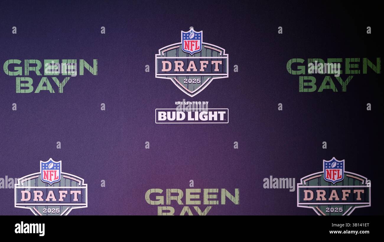 Signage at the NFL Draft, Thursday, April 24, 2025, in Green Bay, Wis ...