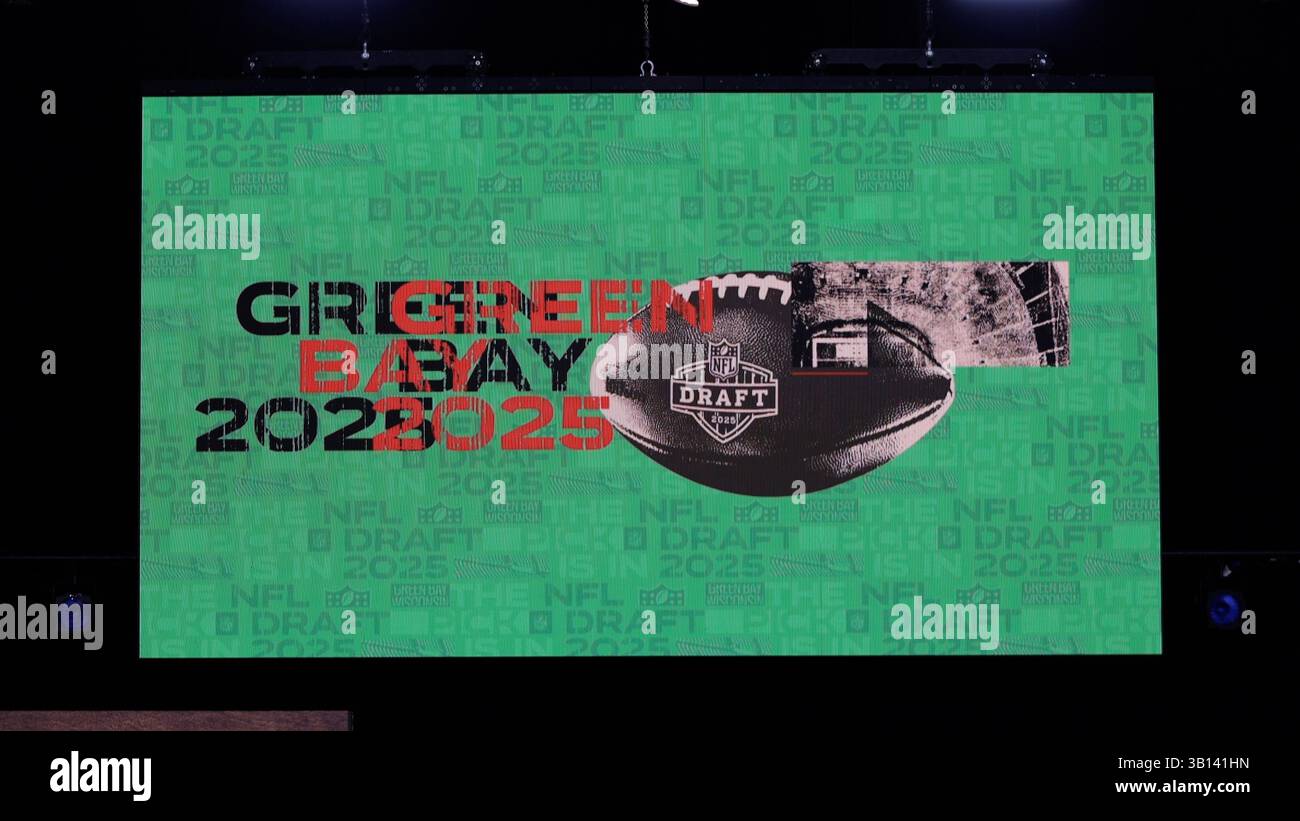 Signage at the NFL Draft, Thursday, April 24, 2025, in Green Bay, Wis ...