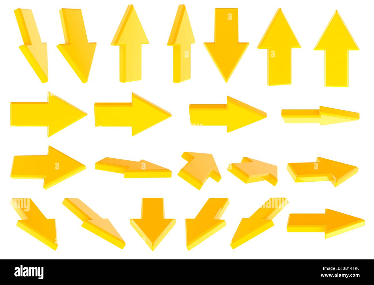 Isometric arrows set. Yellow arrows different direction. Side, top ...