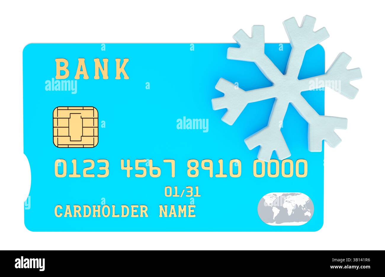 Credit card with snowflake. Frozen Bank Account, concept. 3D rendering ...