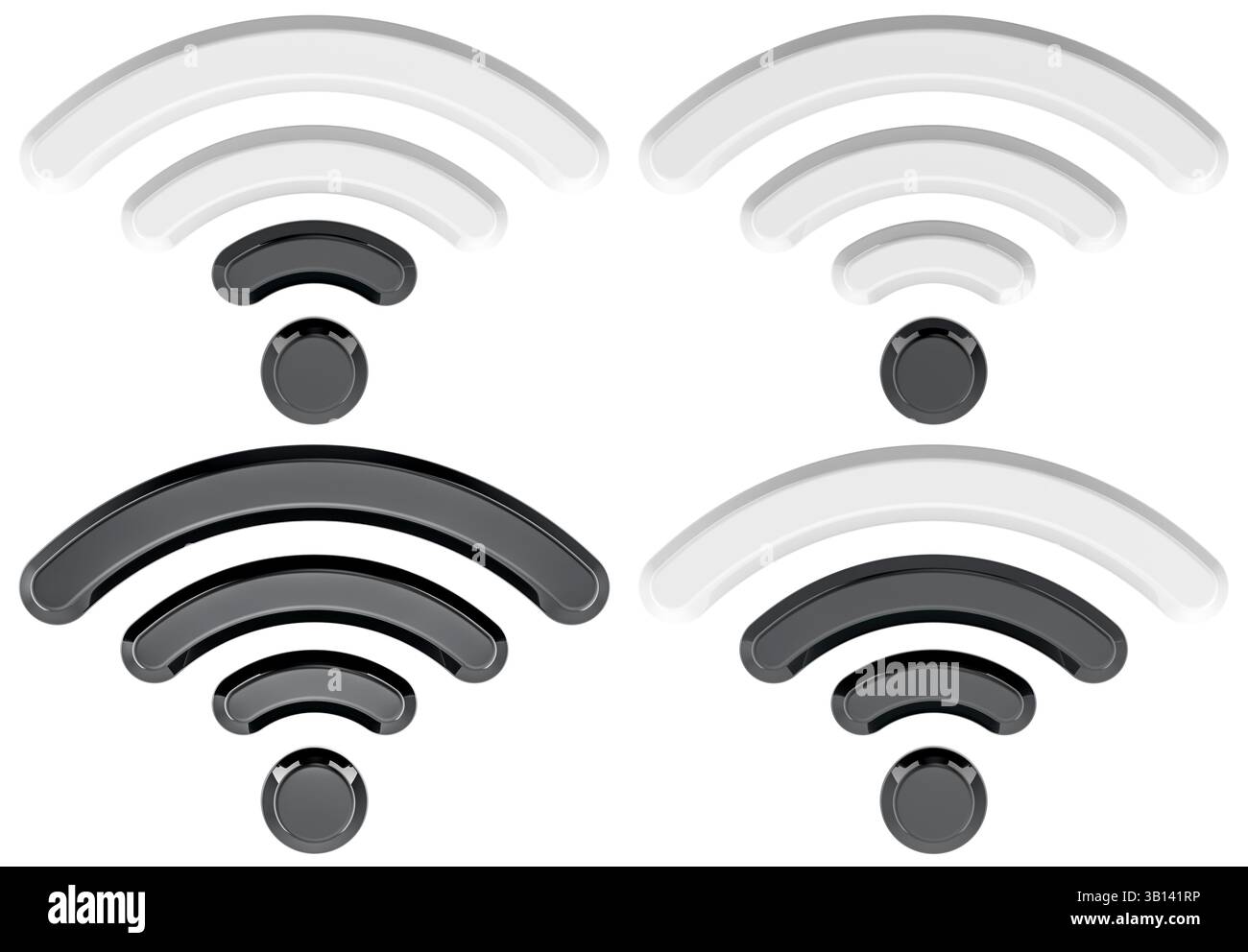 Wi-Fi icon set with different signals. 3D rendering isolated on white ...