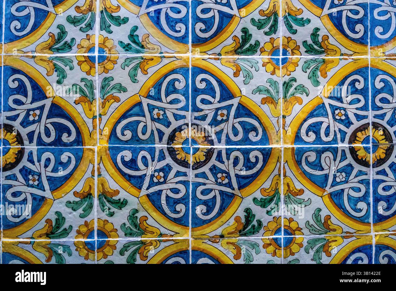 Detail of a wall decorated with blue Iznik ceramic tiles in the Harem ...
