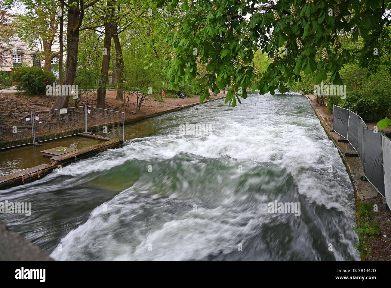 Munich, Deutschland. 24th Apr, 2025. Munich's Eisbach wave closed after ...
