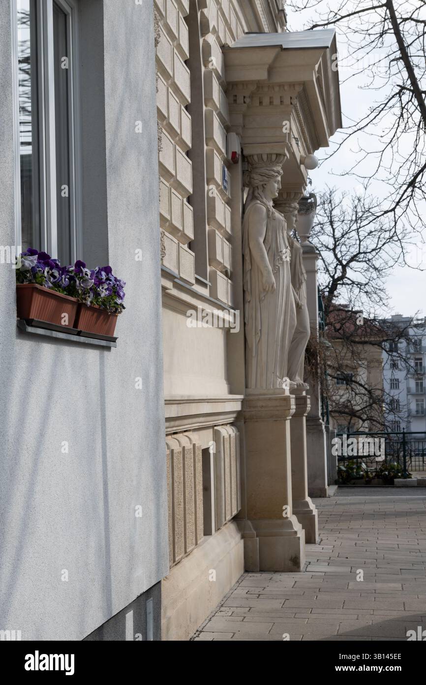 Walking in spring Vienna, city centre with beautiful buildings, museums ...