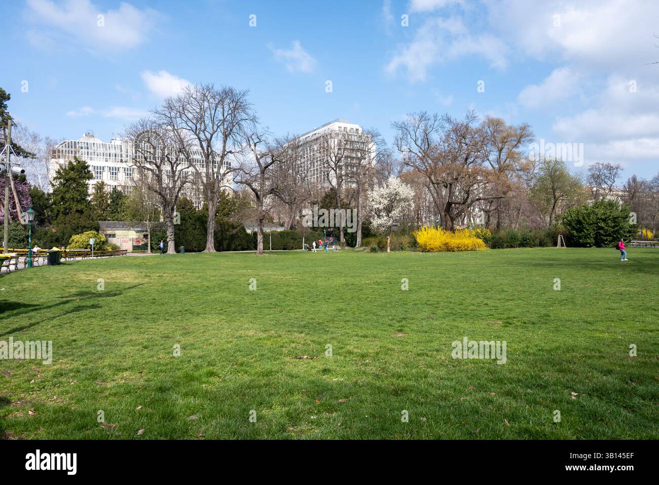Walking in city public park and gardens in spring Vienna, city centre ...