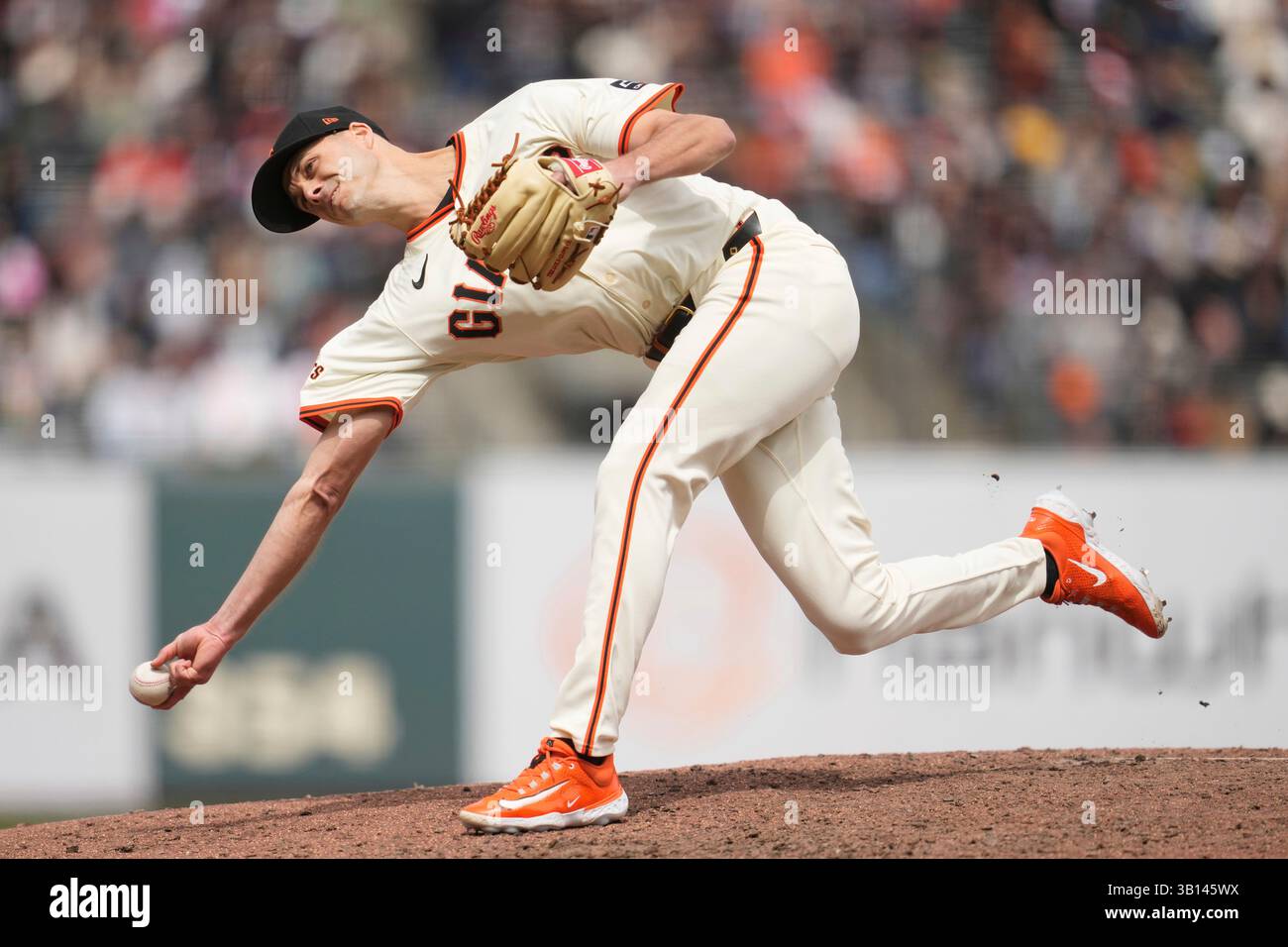 San Francisco Giants pitcher Tyler Rogers works against the Milwaukee ...