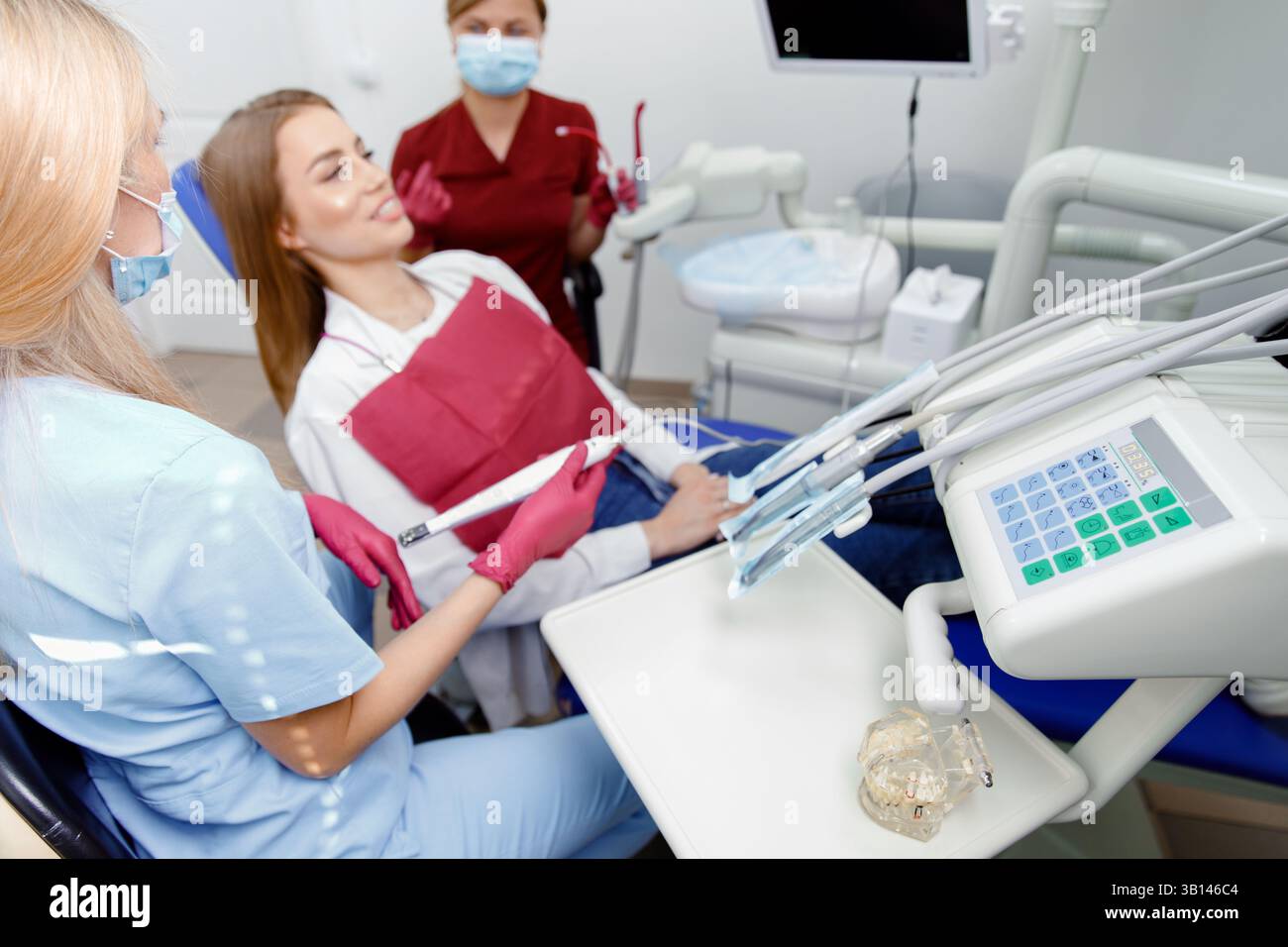 dental intervention, dental check-up, dental inspection, medical procedure, smiling patient ...