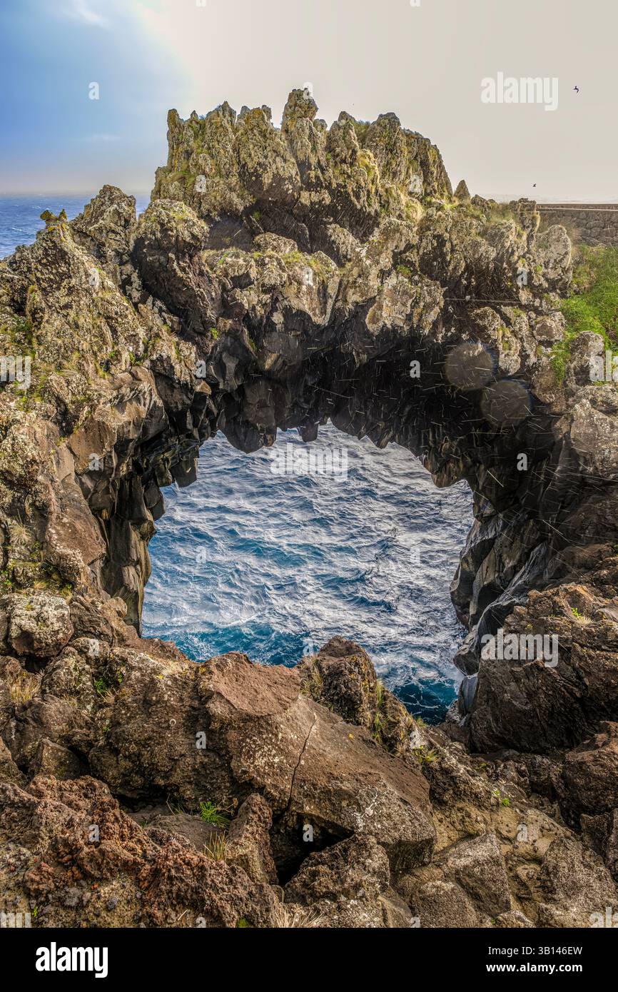 Natural Lava Arch Framing the Atlantic Ocean in the Sao Jorge Island ...