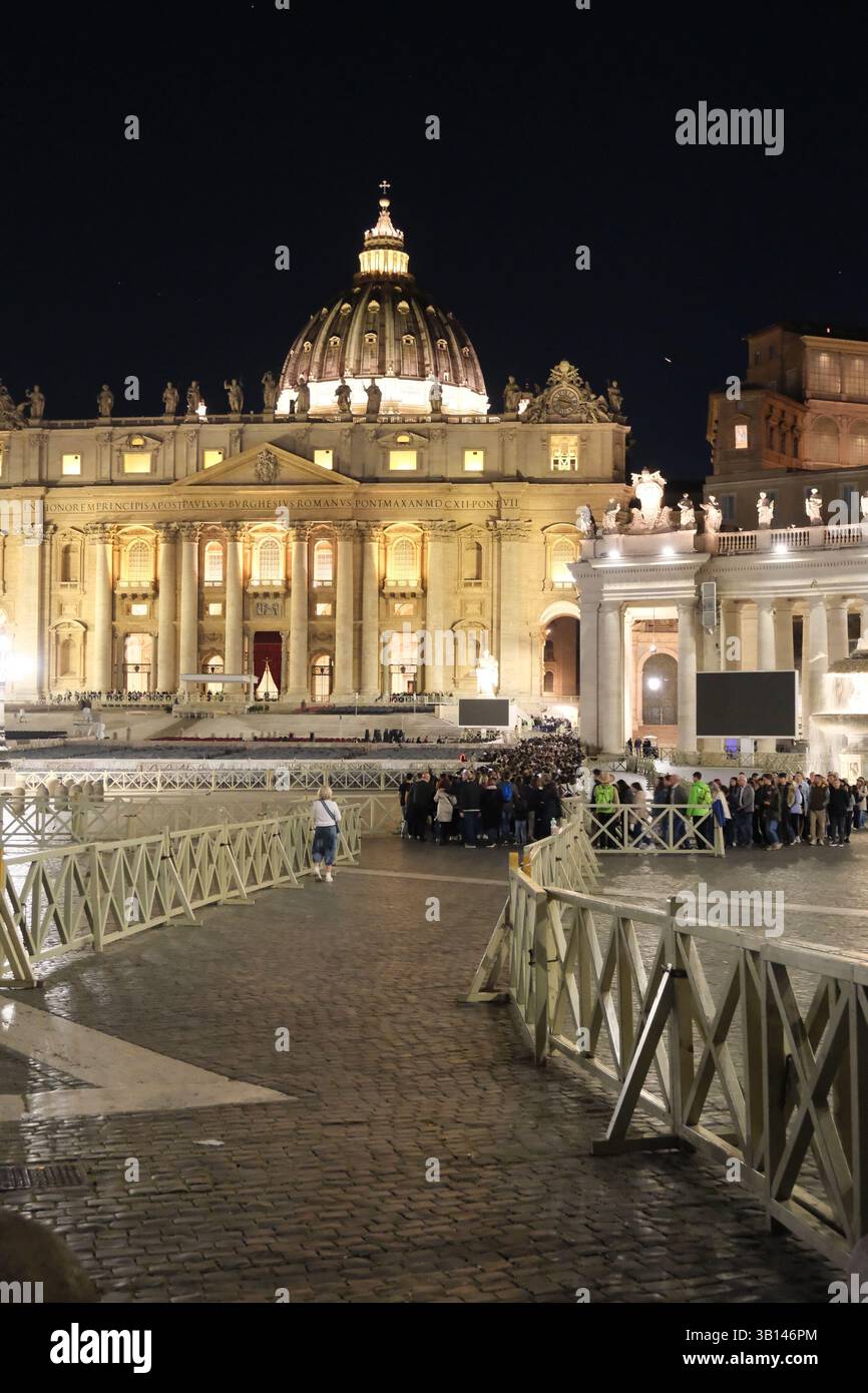 Saint Peter’s Basilica and Saint Peter’s Square at night during the ...
