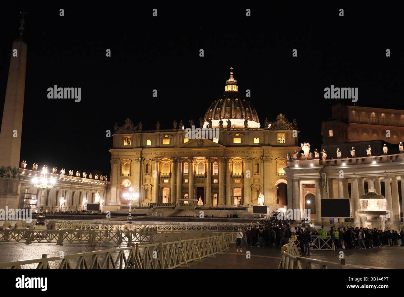 Saint Peter’s Basilica and Saint Peter’s Square at night during the ...