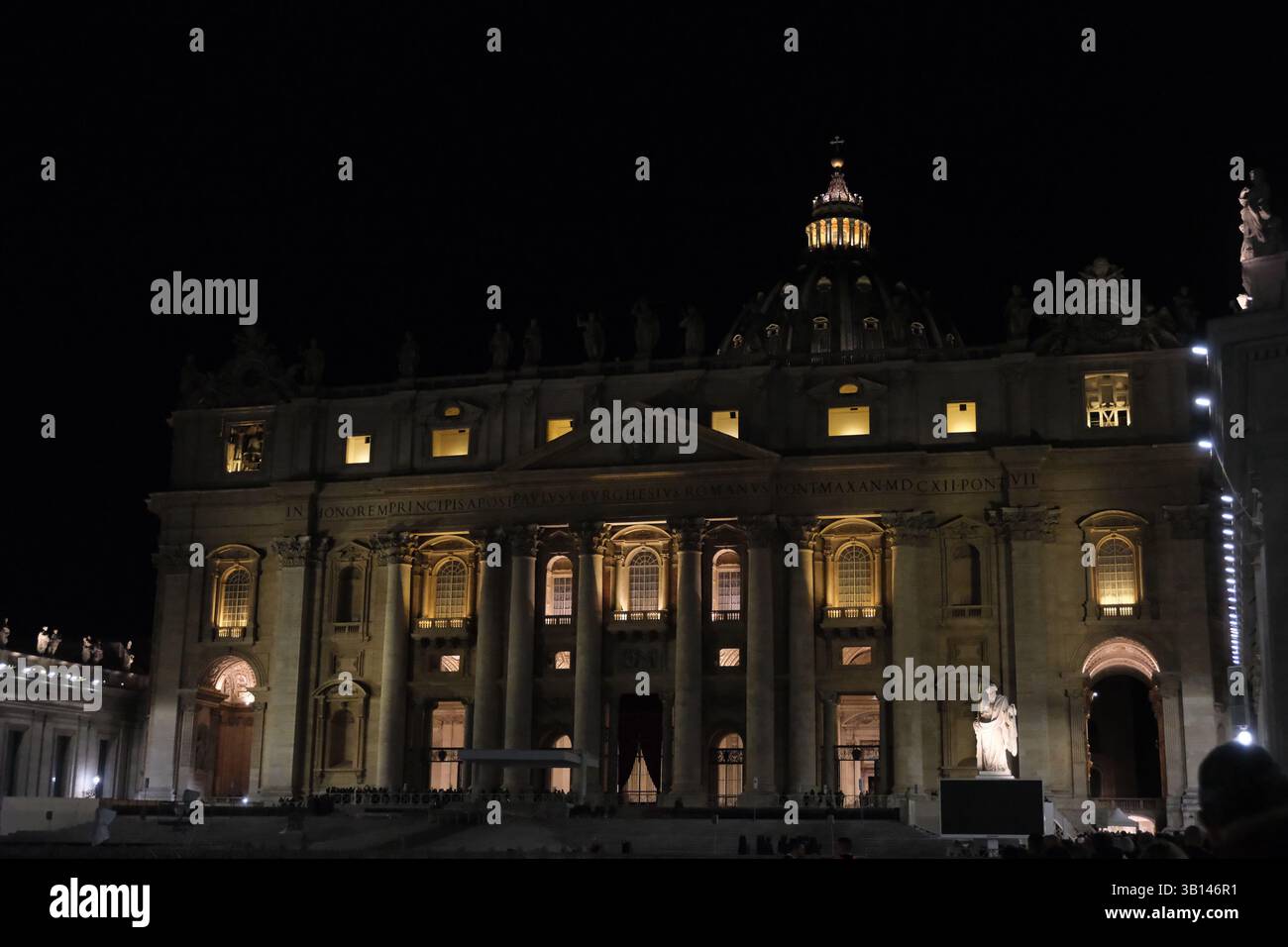 Saint Peter’s Basilica and Saint Peter’s Square at night during the ...
