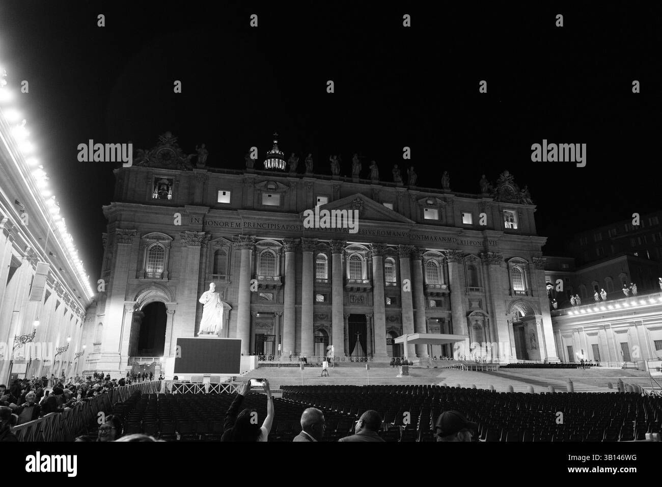 Saint Peter’s Basilica and Saint Peter’s Square at night during the ...