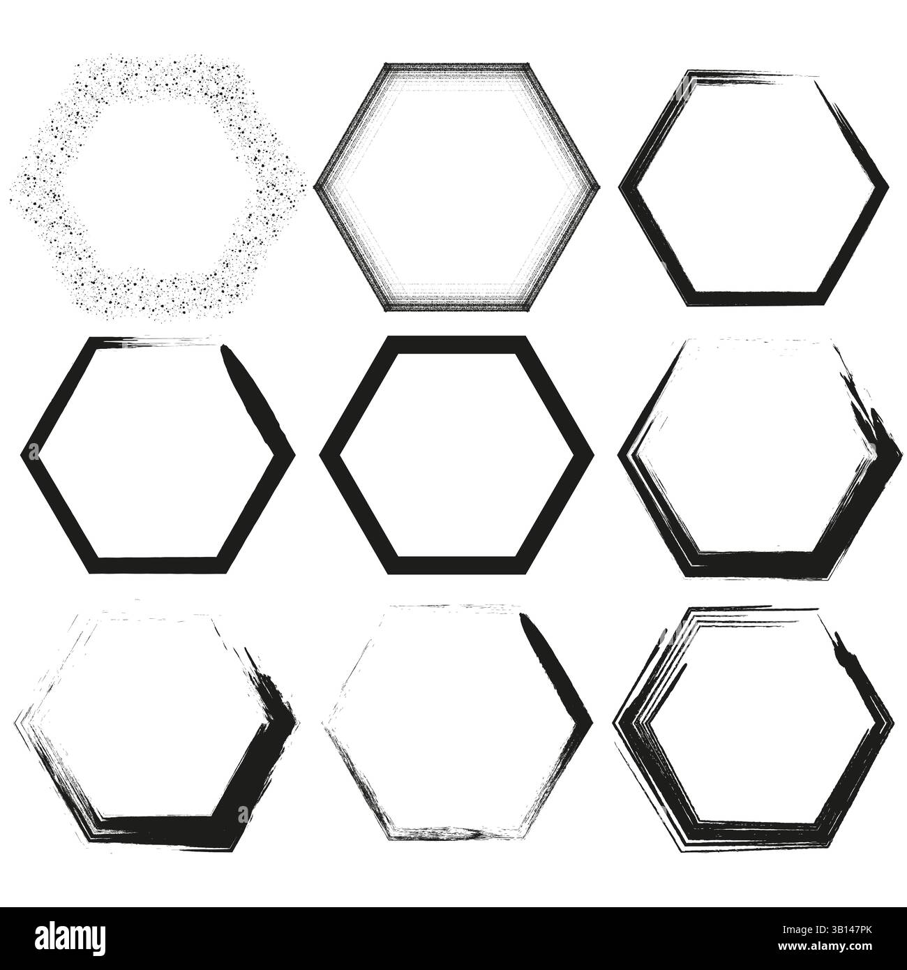 Hexagon border frame. Rough shape geometry. Textured outline figure ...