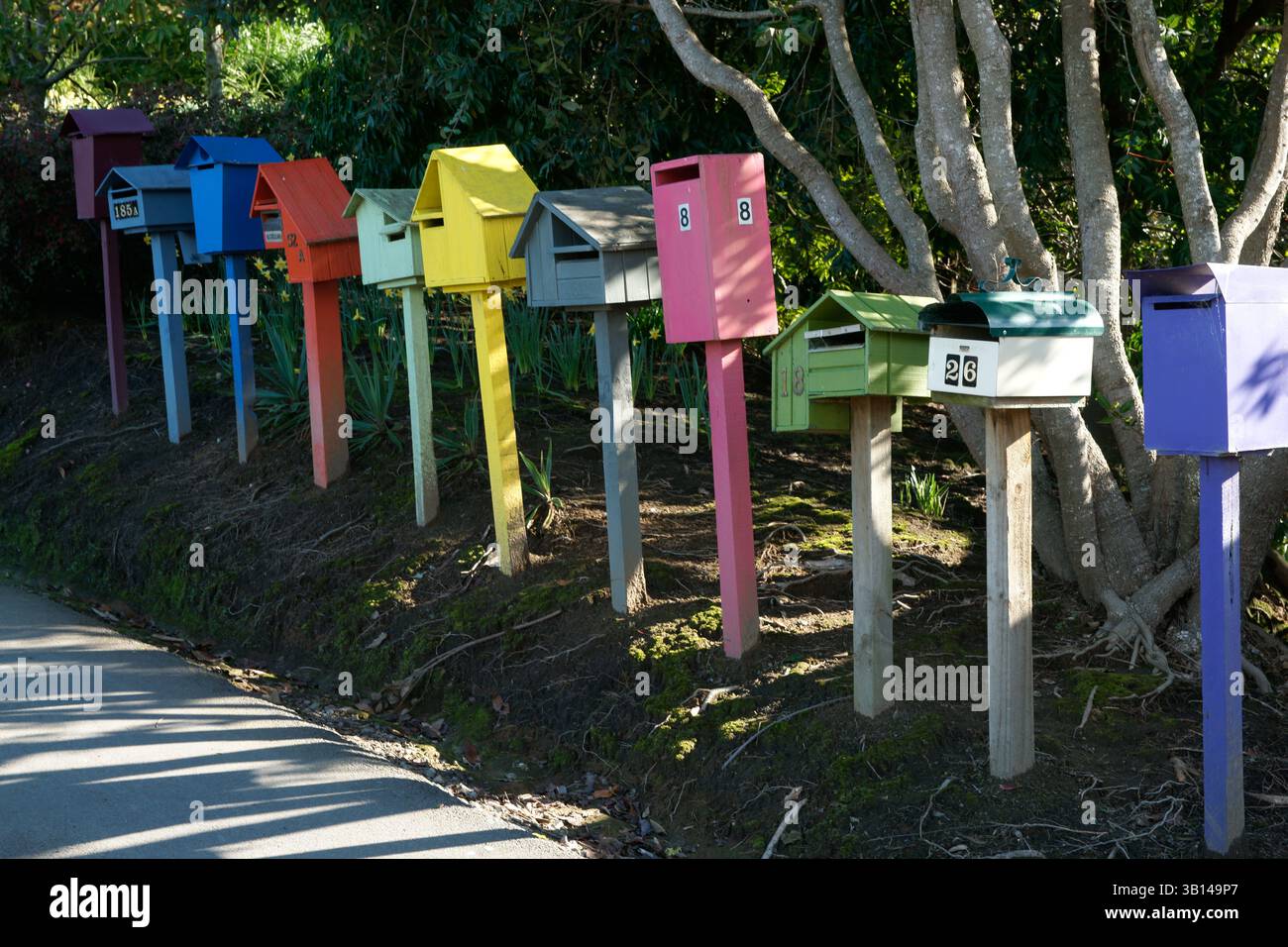 Tauranga New Zealand - August 23 2010; Letter boxes different colours ...