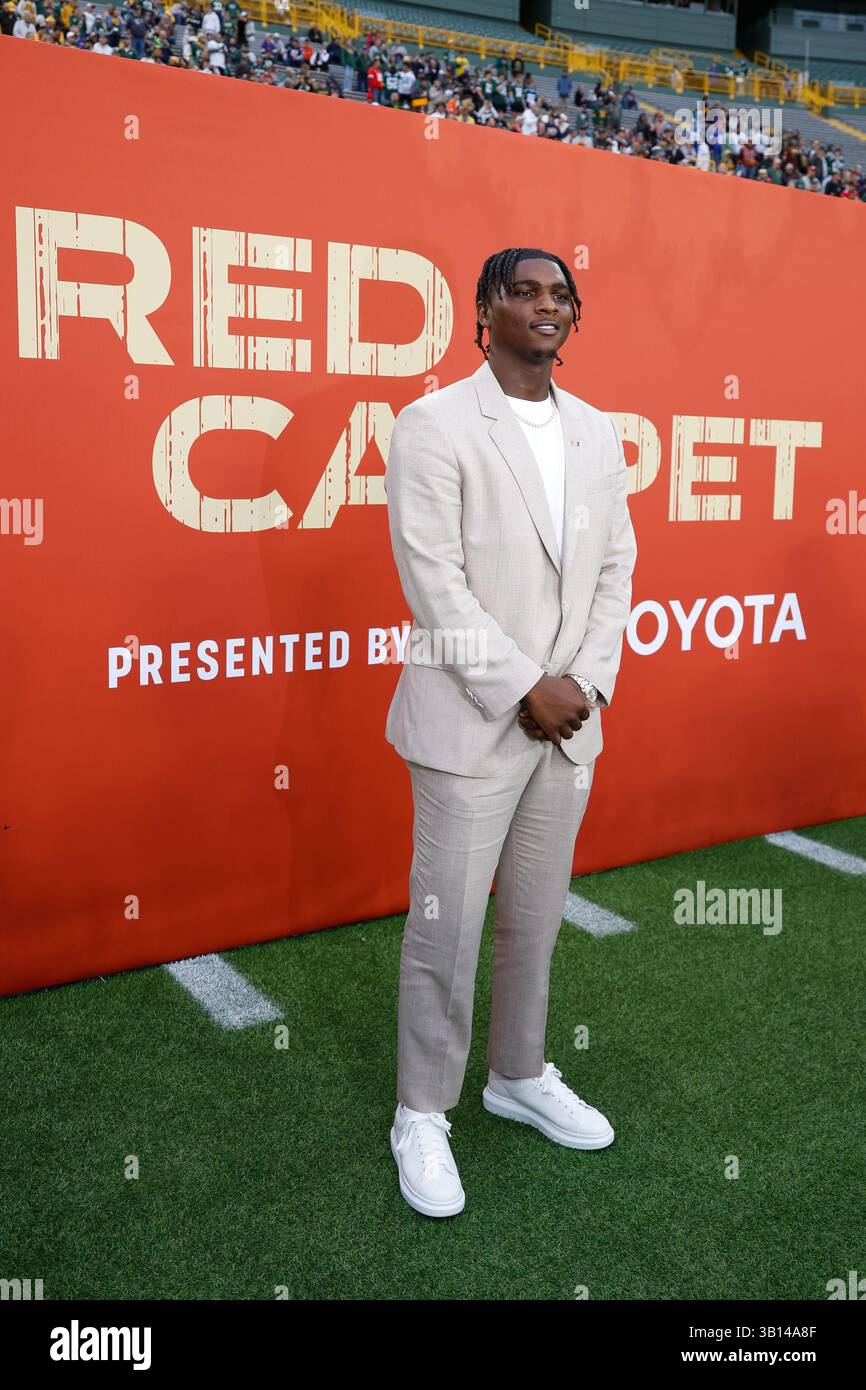 Cameron Ward arrives to the 2025 NFL Draft Red Carpet at Lambeau Field ...