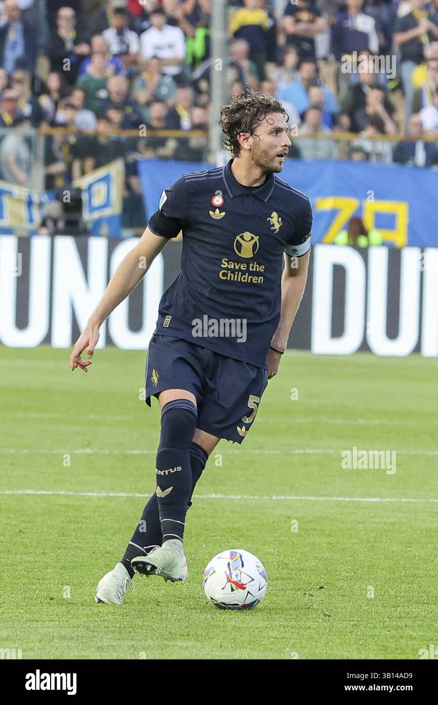 Parma, Italy. 25th Apr, 2025. Manuel Locatelli of Juventus FC play the ...