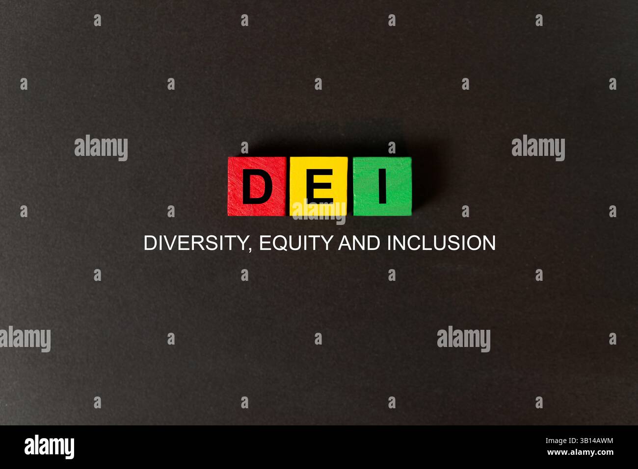 DEI words on red, yellow and green cubes on black background, which ...