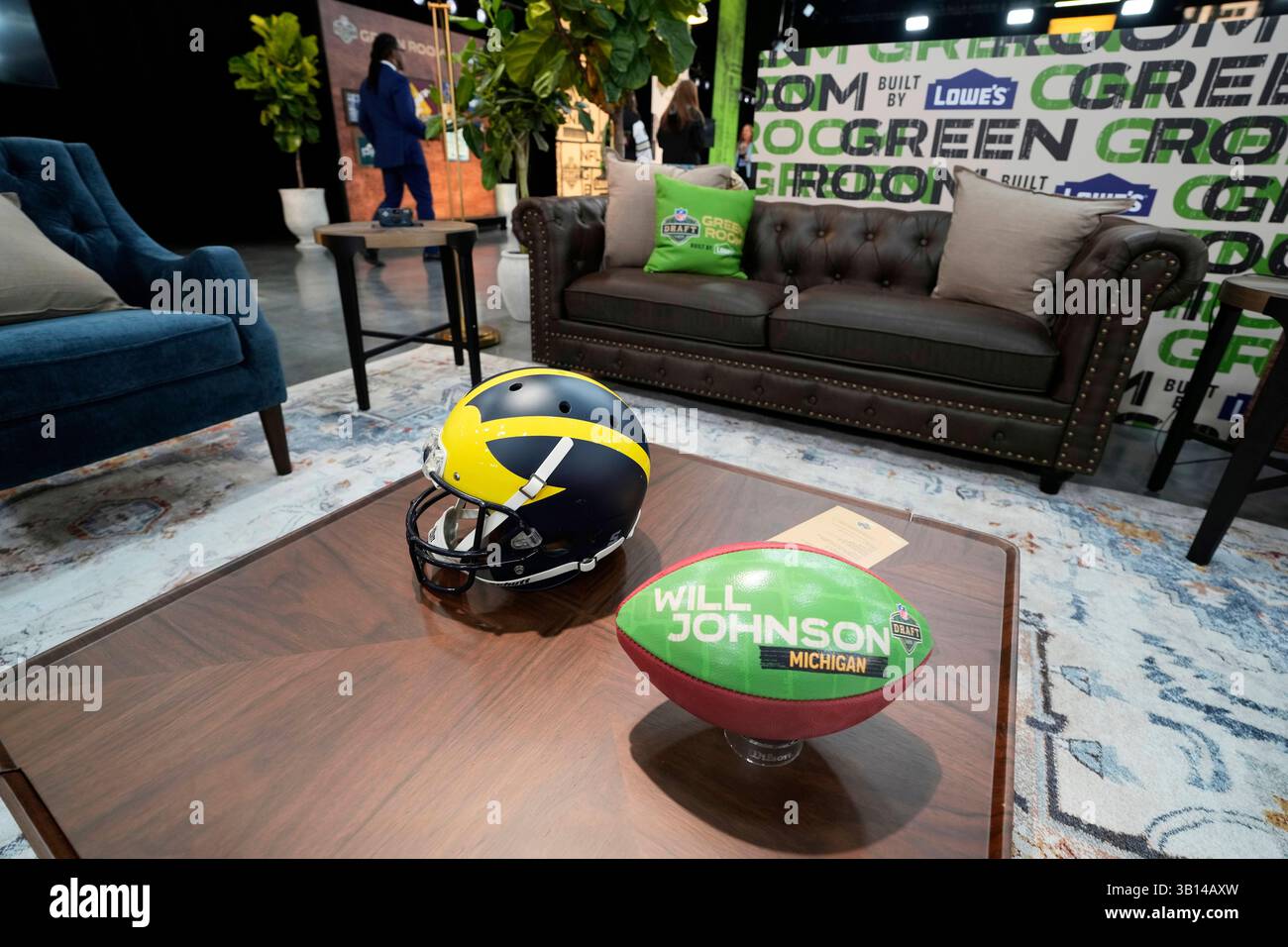 Football and helmet for Michigan defensive back Will Johnson in the ...