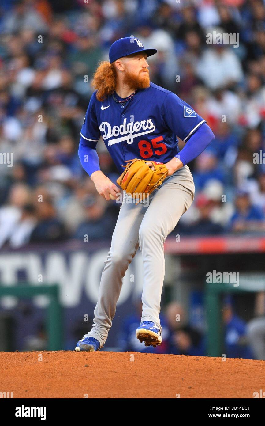 ANAHEIM, CA - MARCH 25: Los Angeles Dodgers pitcher Dustin May (85 ...