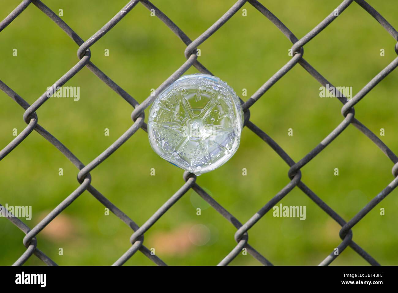 plastic water bottle stuck in chain link fence Stock Photo - Alamy