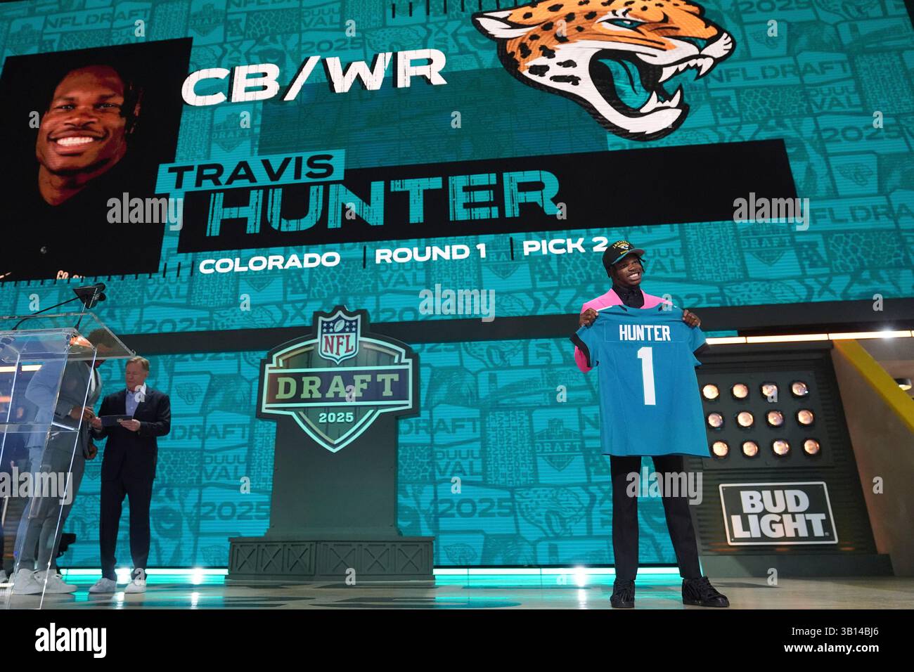 Colorado wide receiver Travis Hunter poses after being chosen by the ...