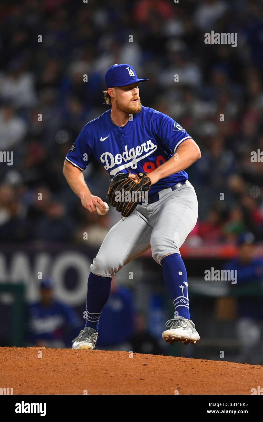ANAHEIM, CA - MARCH 25: Los Angeles Dodgers pitcher Sam Carlson throws ...