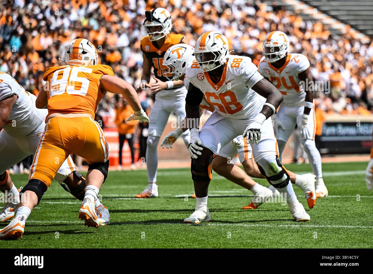 KNOXVILLE, TN - APRIL 12: Tennessee offensive lineman Bennett Warren ...