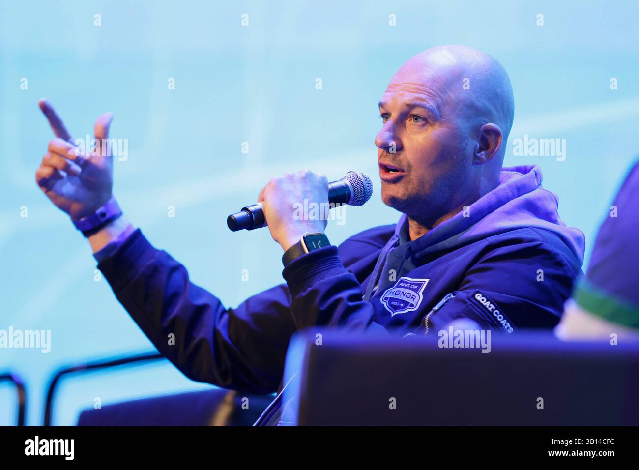 Former Seattle Seahawks quarterback Matt Hasselbeck speaks during an ...