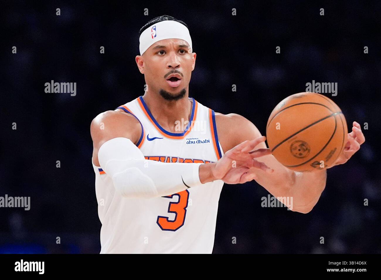 New York Knicks guard Josh Hart passes during Game 1 in an NBA ...