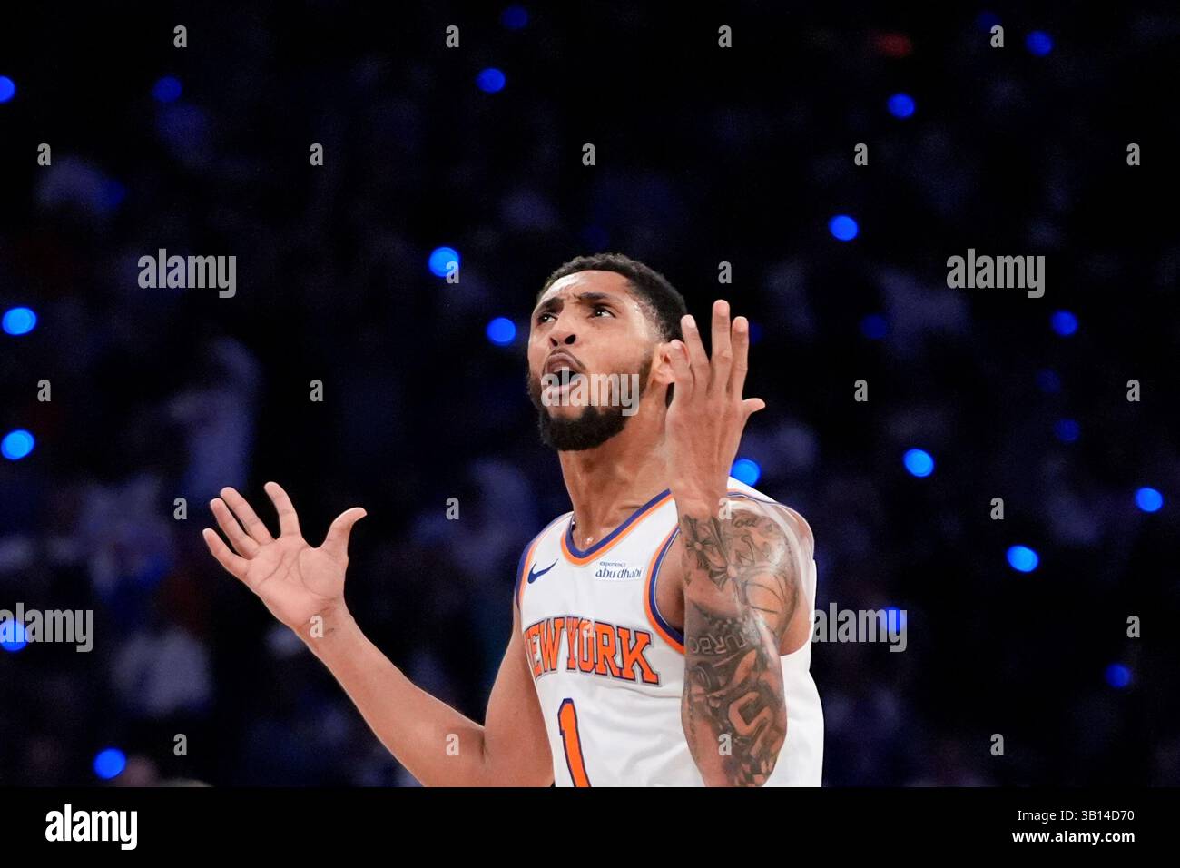 New York Knicks guard Cameron Payne reacts during the second half of ...