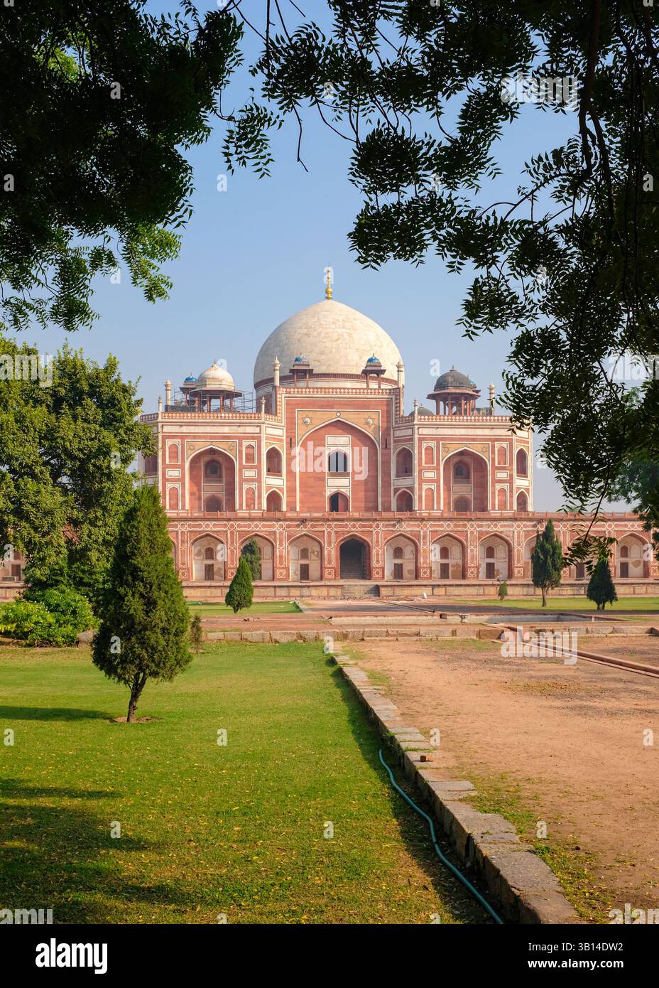 Vegetation framed view of the Humayun’s Tomb in New Delhi, India, taken ...