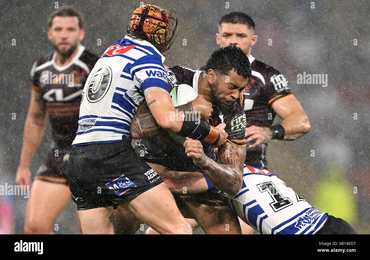 Brisbane, Australia. 24th Apr, 2025. Xavier Willison of the Broncos is ...
