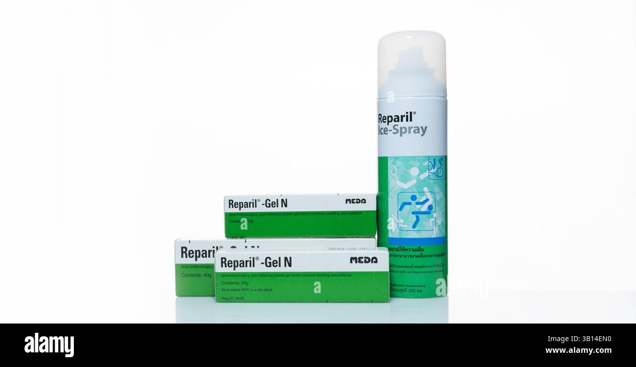 CHONBURI, THAILAND-JANUARY 30, 2023: Reparil Gel N and Reparil Ice ...