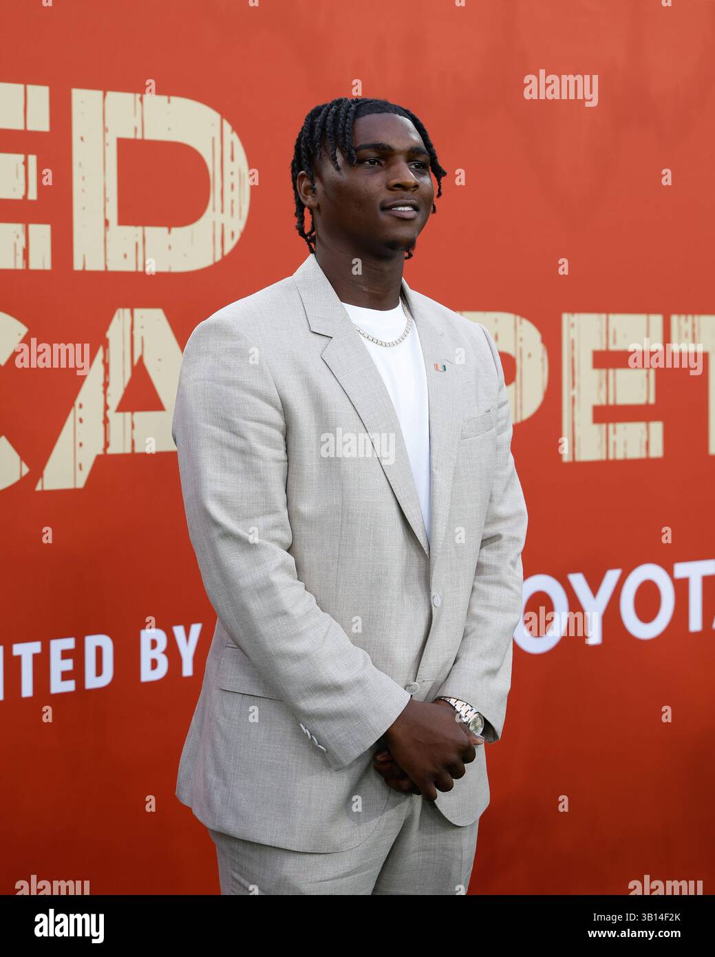 Cameron Ward arrives to the 2025 NFL Draft Red Carpet at Lambeau Field ...