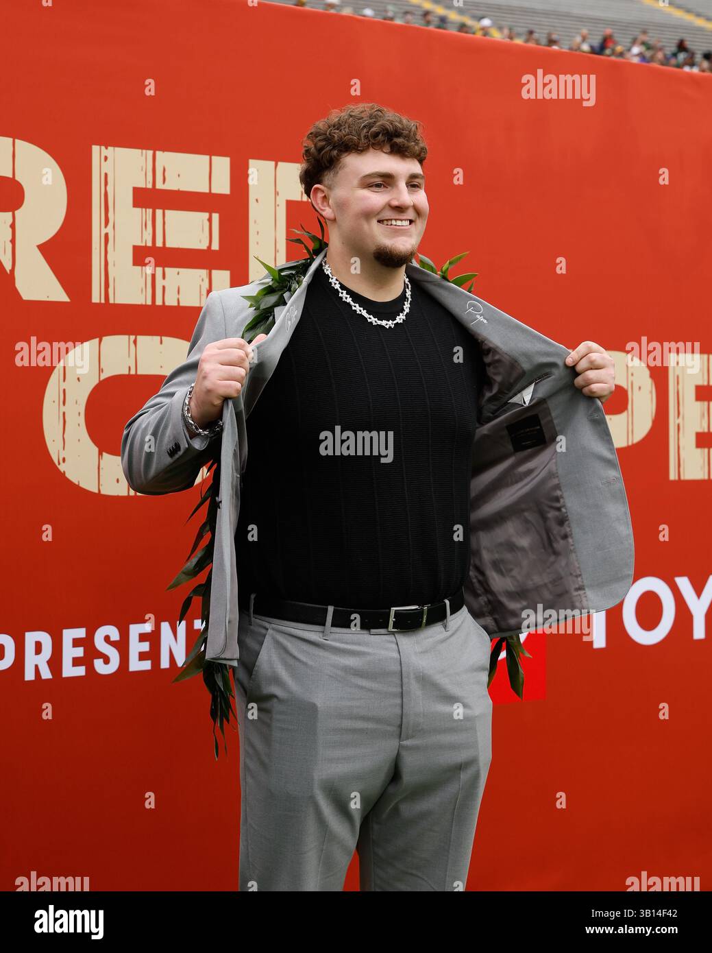 Green Bay, USA. 24th Apr, 2025. Mason Graham arrives to the 2025 NFL ...