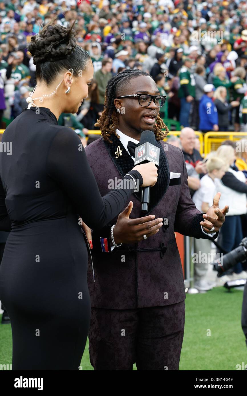 Green Bay, USA. 24th Apr, 2025. Ashton Jeanty arrives to the 2025 NFL ...