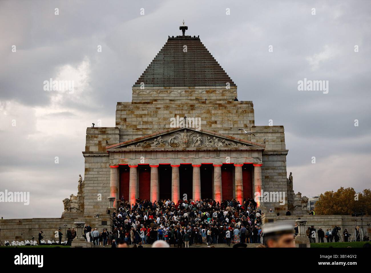 People gather at the Shrine of Remembrance during the ANZAC Day dawn ...