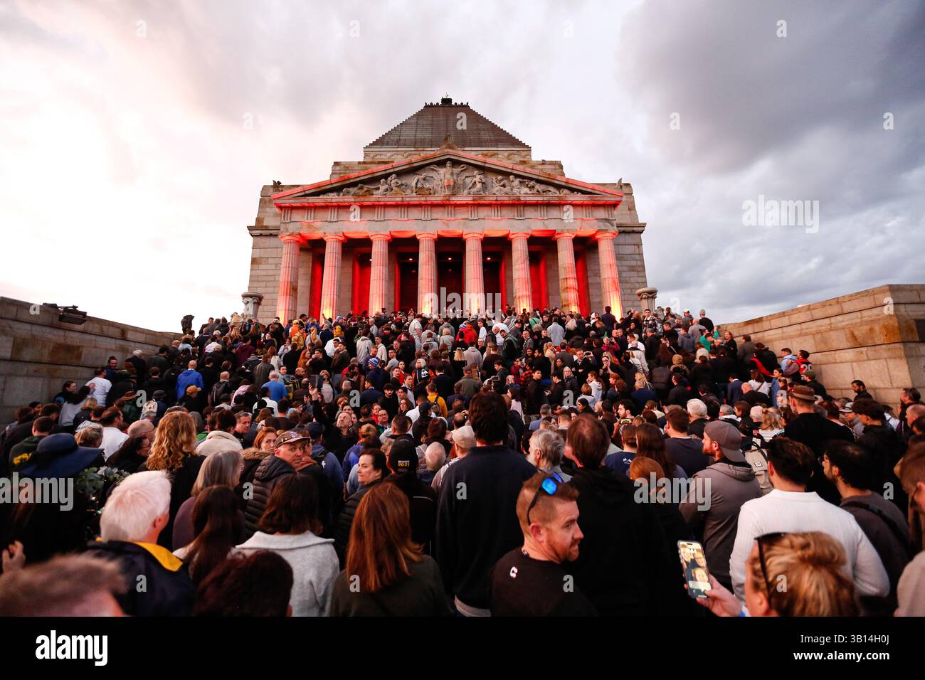 People gather at the Shrine of Remembrance during the ANZAC Day dawn service. In Melbourne ...