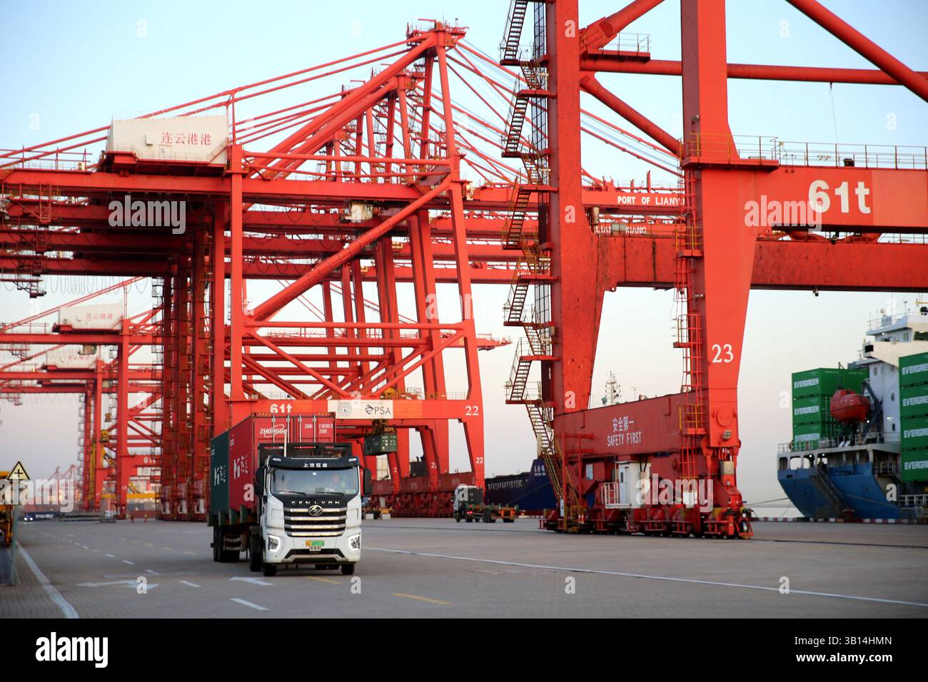 LIANYUNGANG, CHINA - APRIL 25, 2025 - Transport vehicles are delivering ...
