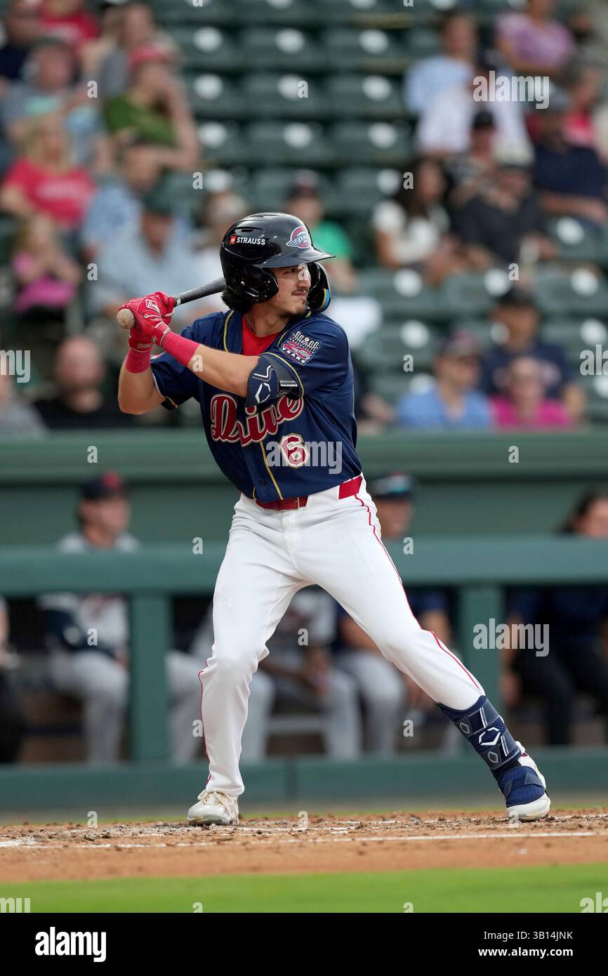 Justin Reimer (6) of the Greenville Drive at bat in a South Atlantic ...