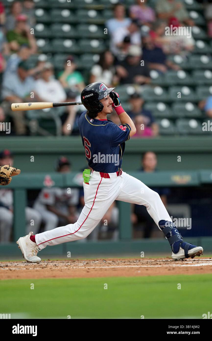 Justin Reimer (6) of the Greenville Drive at bat in a South Atlantic League game against the ...
