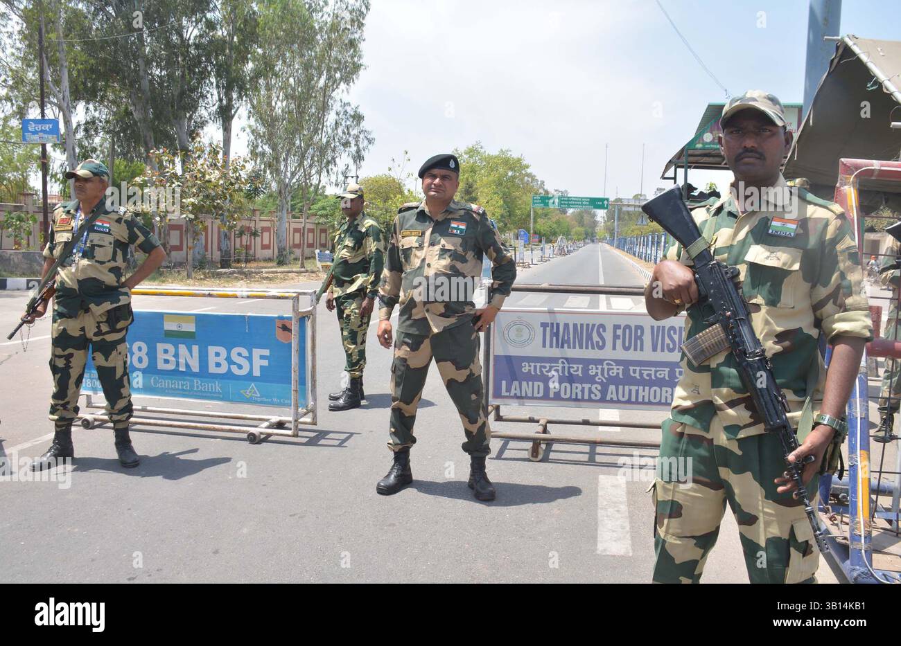 AMRITSAR, INDIA - APRIL 24: Border Security Force (BSF) personnel stand ...