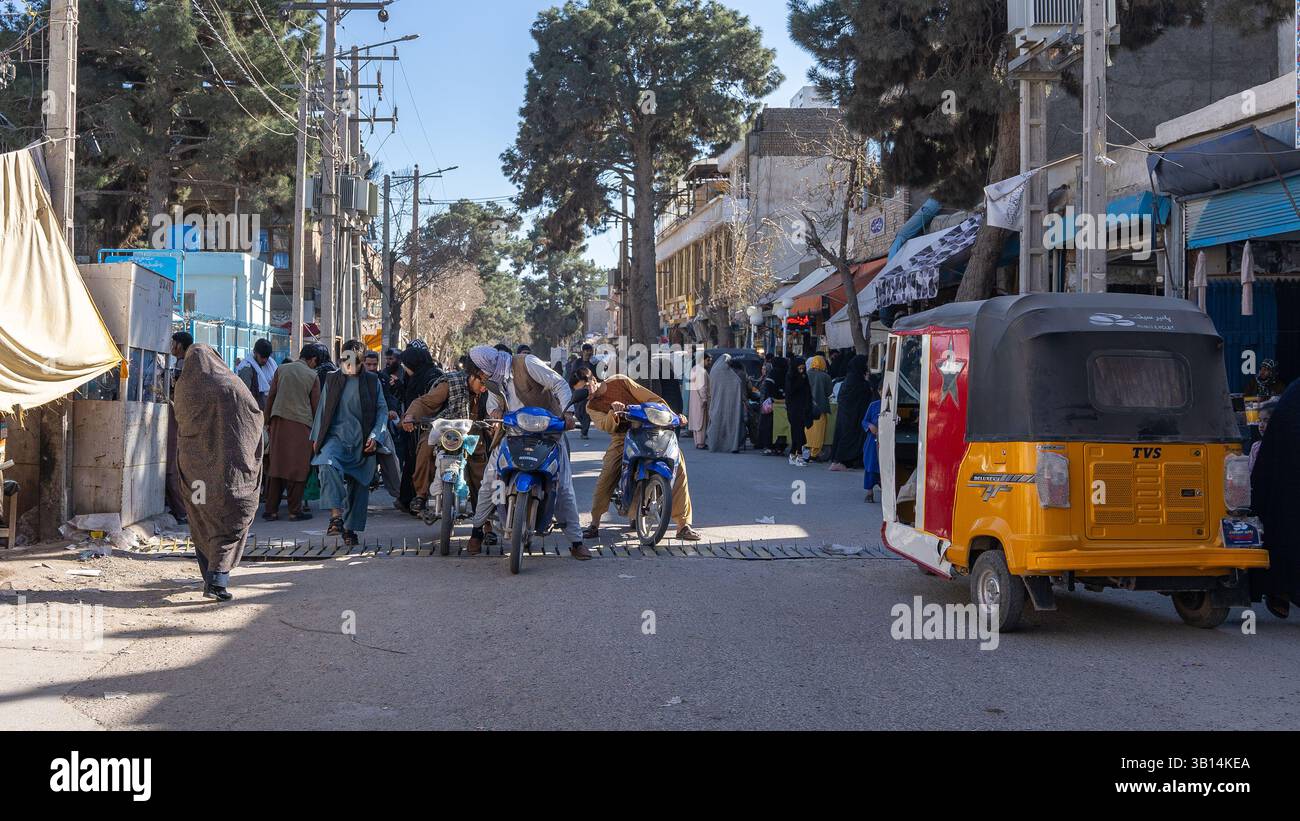 Herat, Afghanistan, city streets, locals overcome a barrier of metal spikes Stock Photo - Alamy