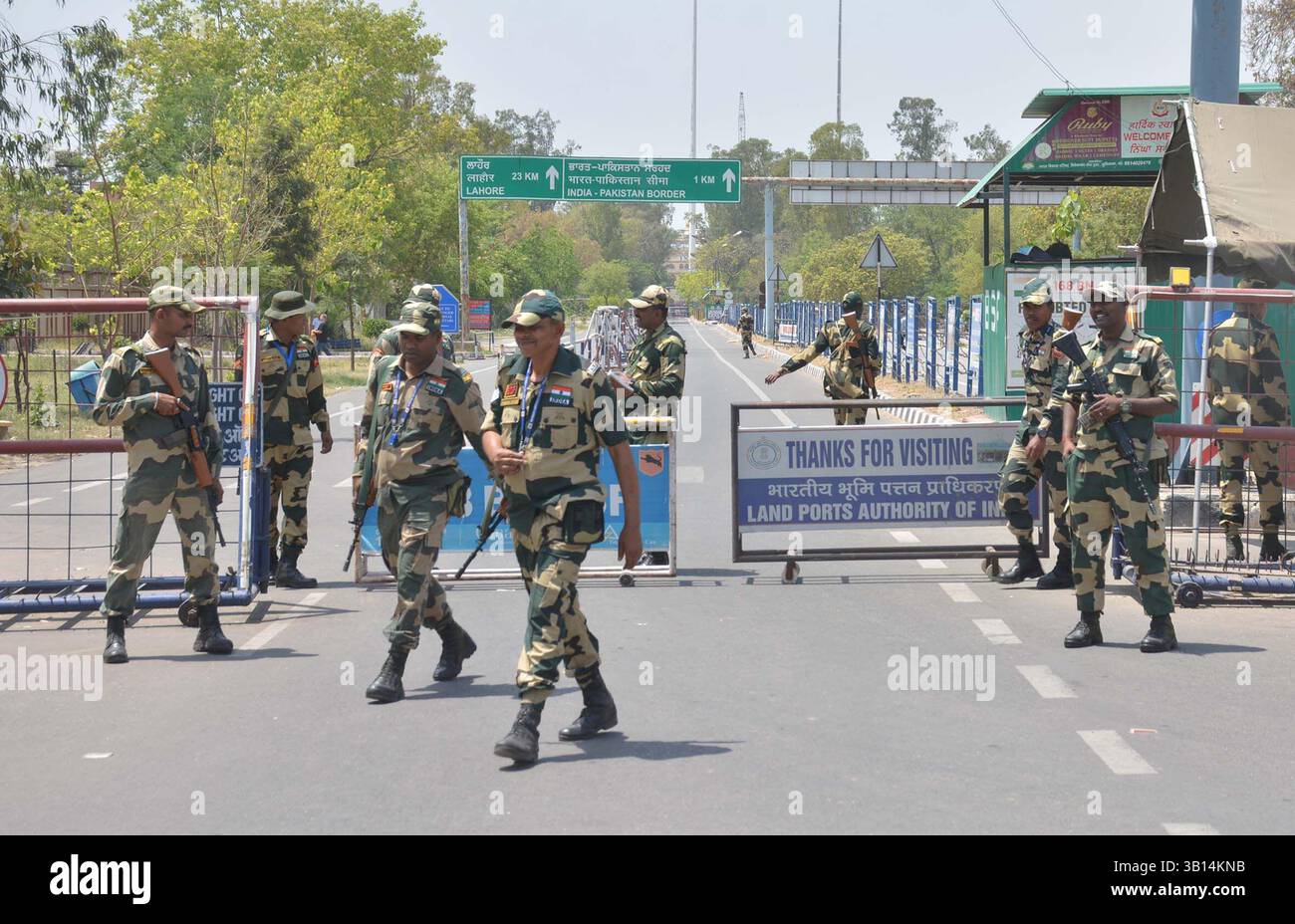 AMRITSAR, INDIA - APRIL 24: Border Security Force (BSF) personnel stand ...