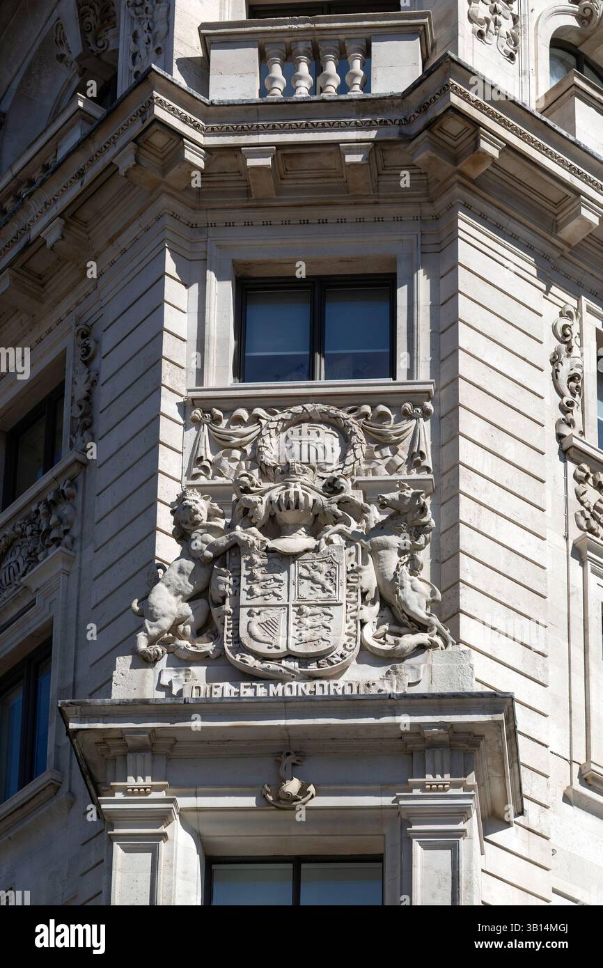LONDON, UK - APRIL 01, 2025: Carved royal coat of arms on Alphabeta ...