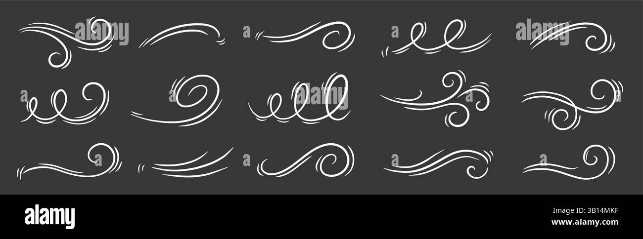 Wind line air swirl vector icon on chalkboard. Hand drawn doodle wind ...