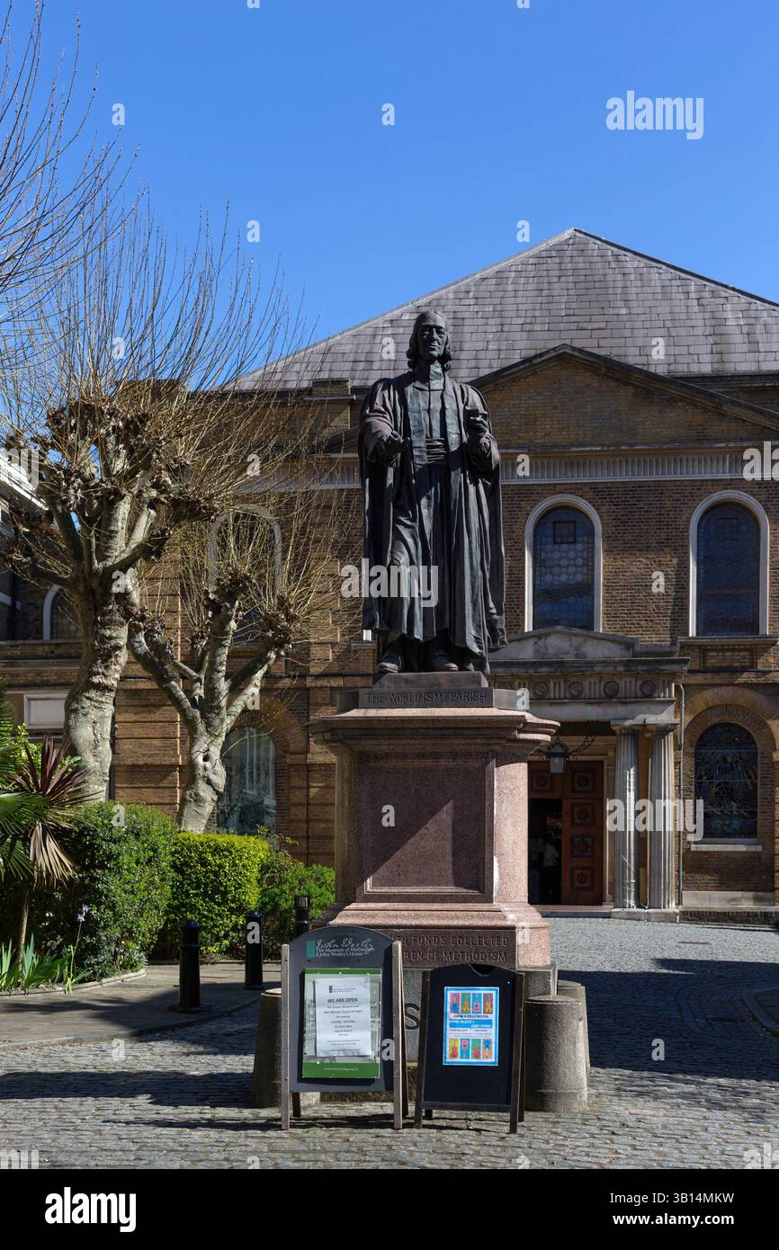 LONDON, UK - APRIL 01, 2025: View of John Wesley memorial statue and ...